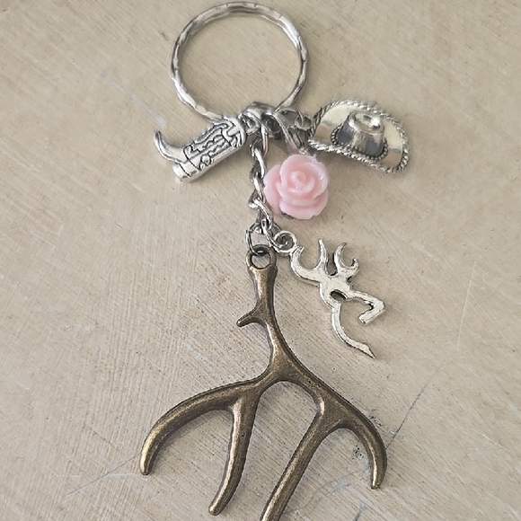 Accessories | Antler Charm Keychain With Rose Accent | Poshmark
